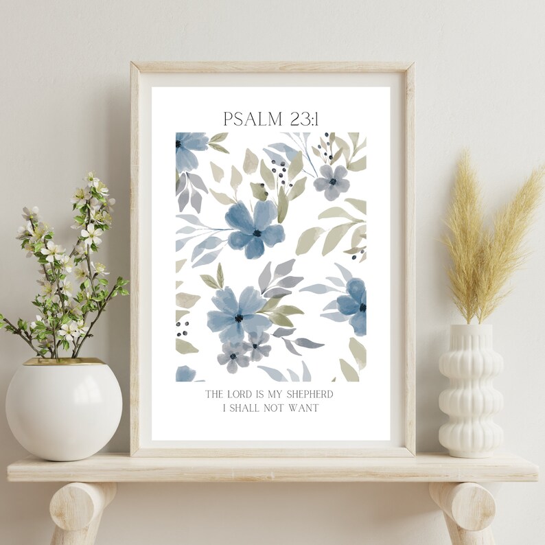 Psalm 23 Floral Pattern Printable Modern Scripture Decor Bible Verse ...