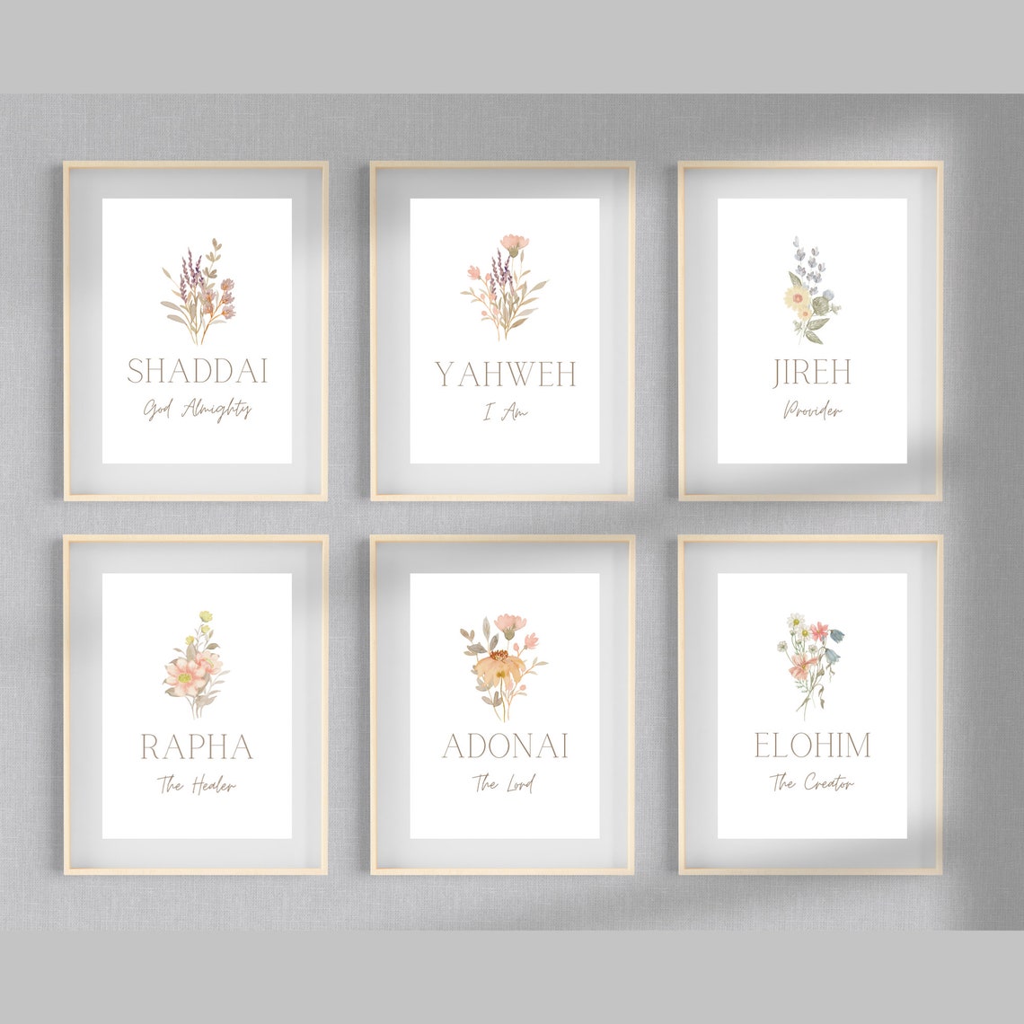 Set of 6 Christian Printable Names of God Digital Wall Art Yahweh Jireh ...