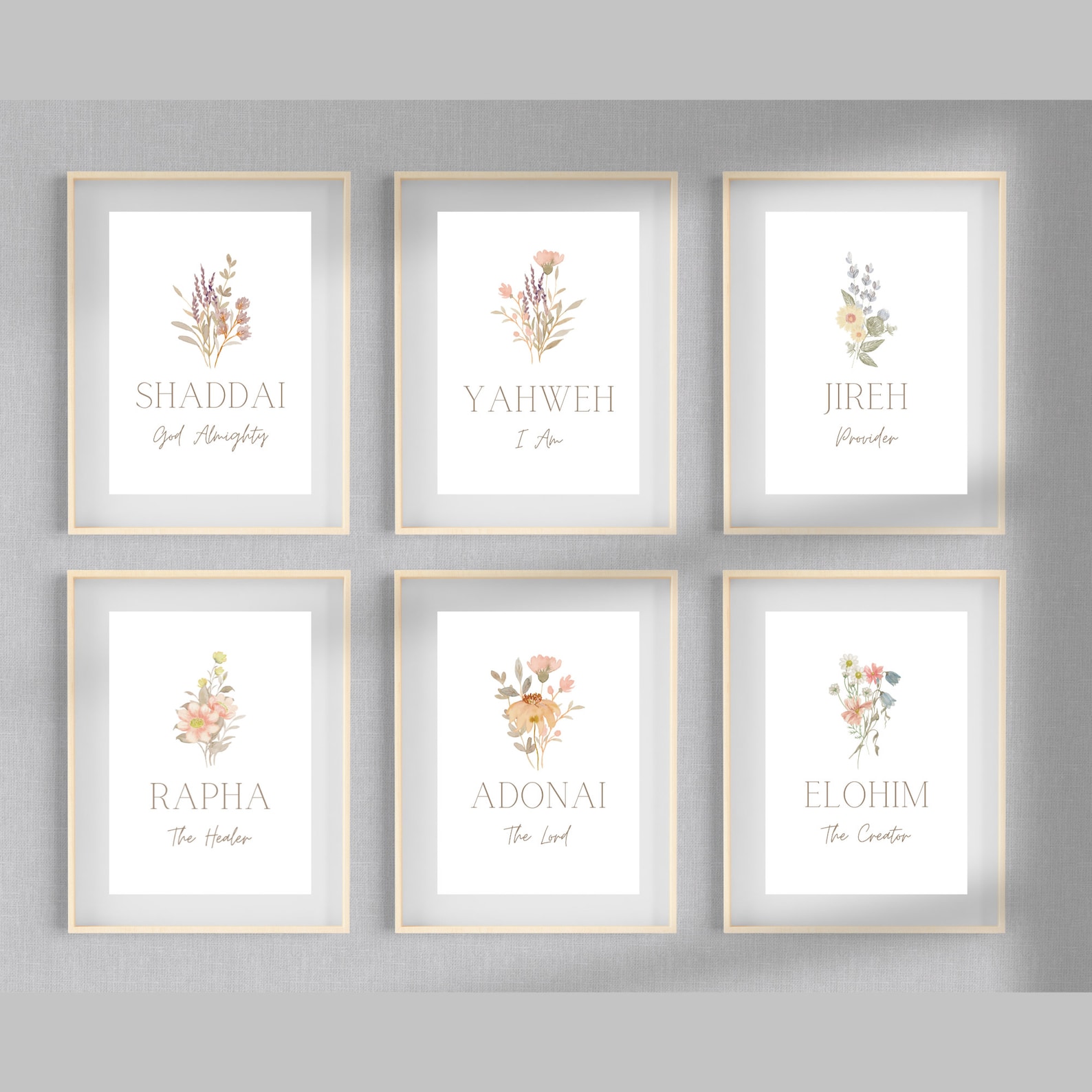 Set of 6 Christian Printable Names of God Digital Wall Art Yahweh Jireh ...