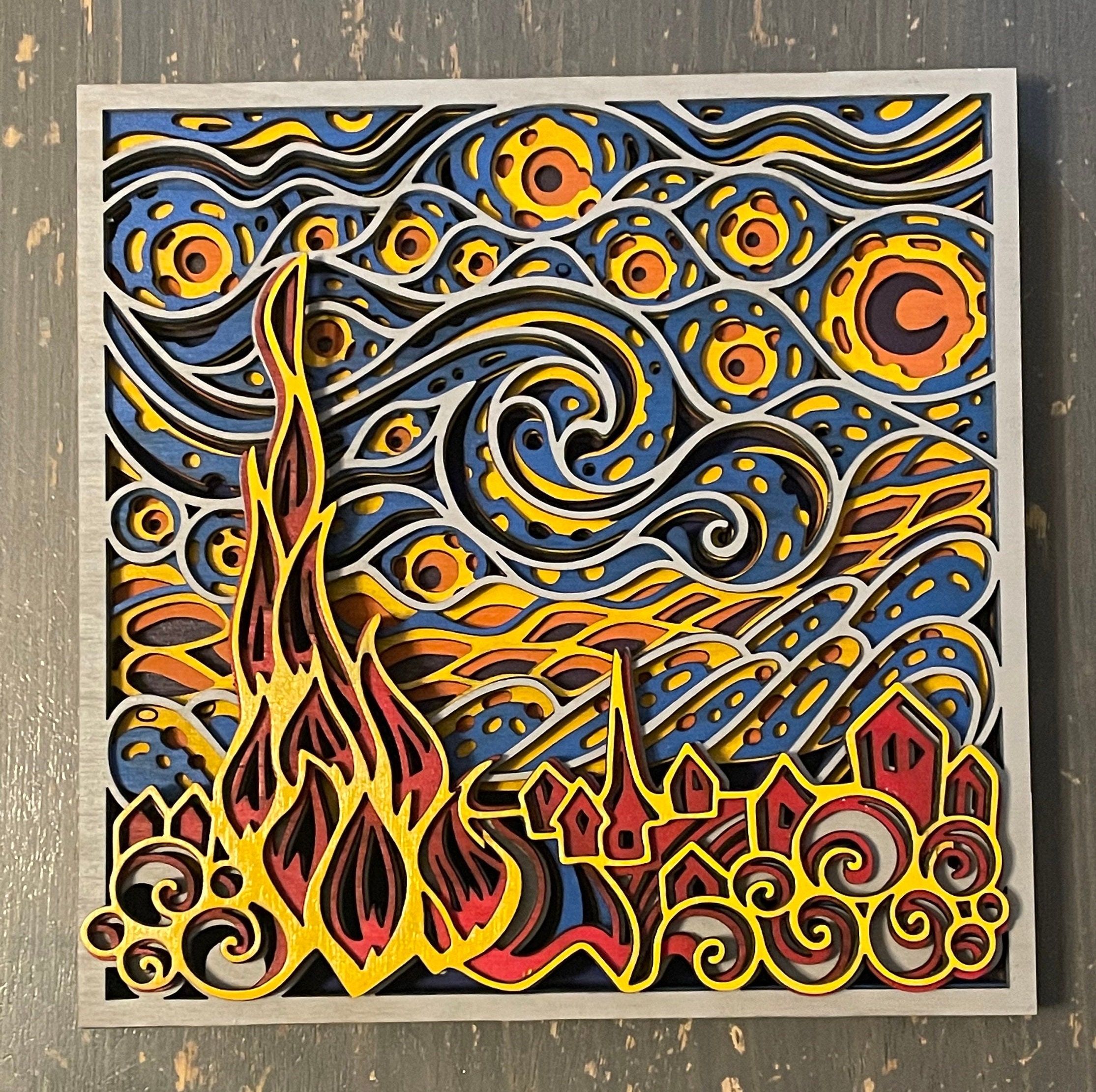 3D Multilayer Starry Night Wood Wall Panel - Etsy