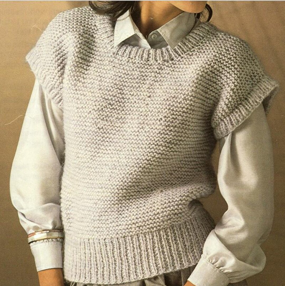 Sleeveless Garter Stitch Sweater Pattern, Easy Knitting Pattern ...