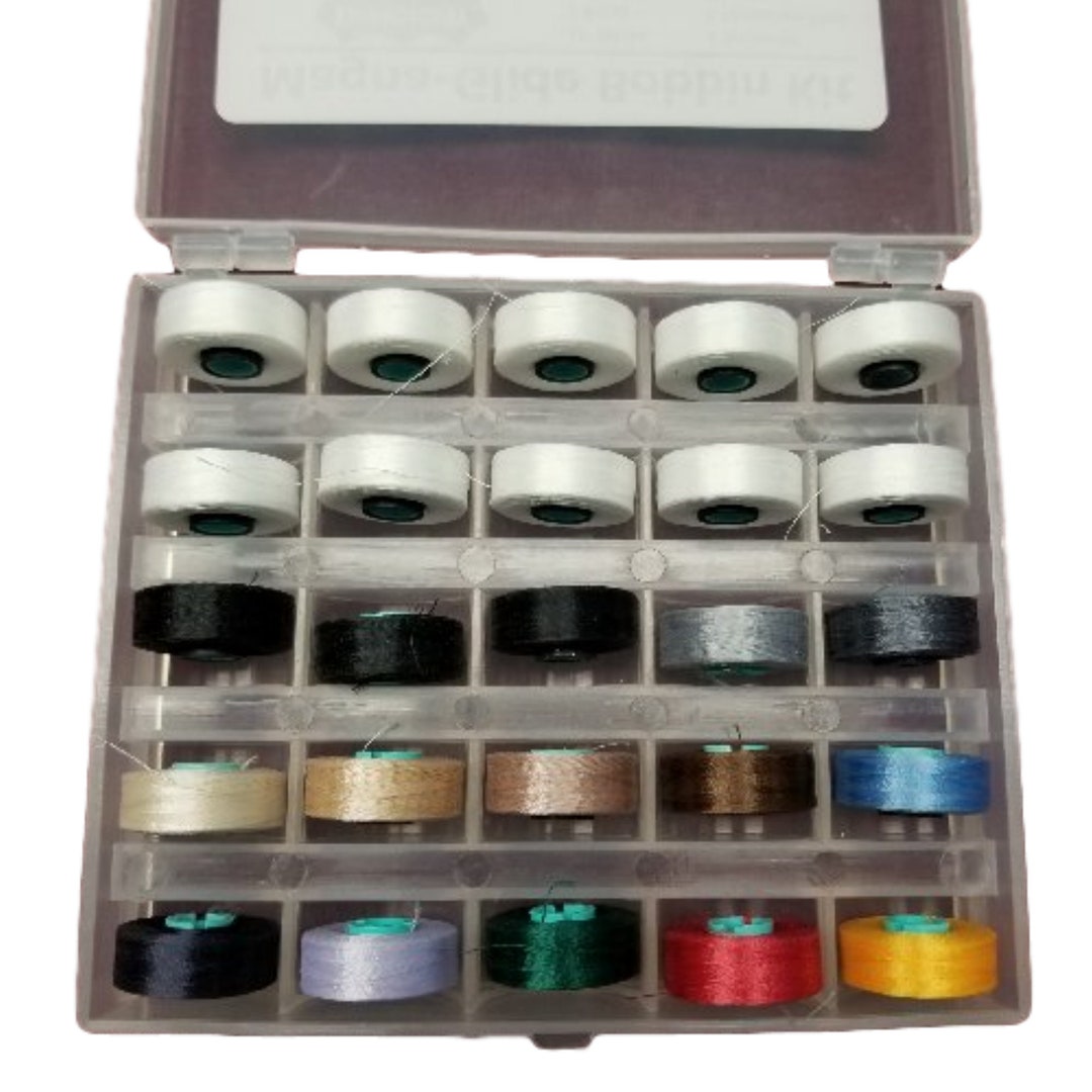 Magnetic Bobbin Sampler Plastic Case & 25 Magna-glide Bobbins in 14 ...