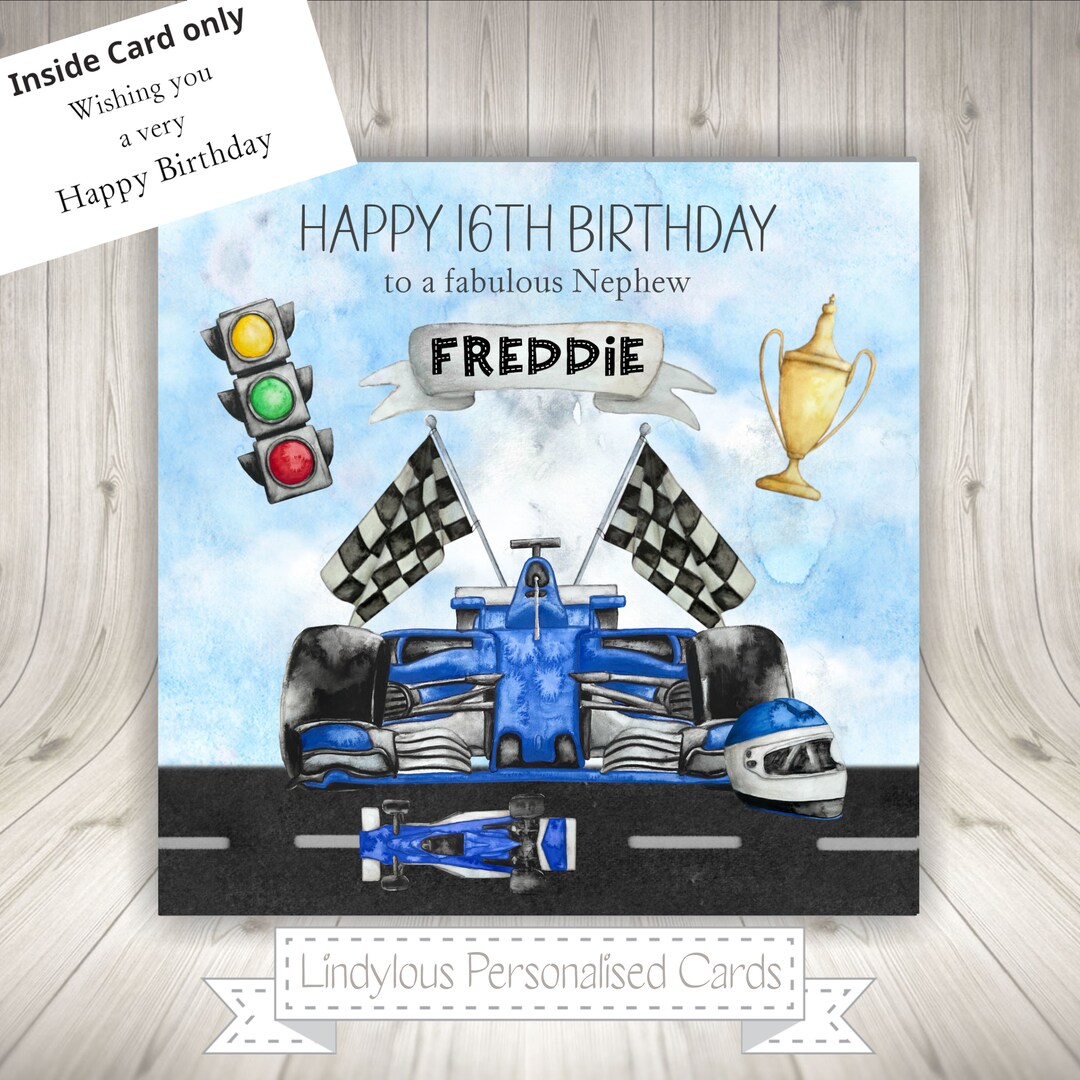 Blue Racing Car Grand Prix Flags Personalised Birthday Card - Etsy