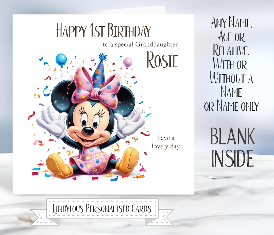 Personalised Minnie Mouse Birthday Card: Any Age, Relative Party ...