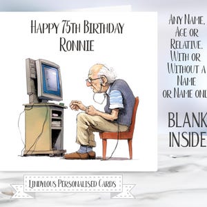 Funny Old Man Computer PC Personalised Birthday Card Great Grandad ...
