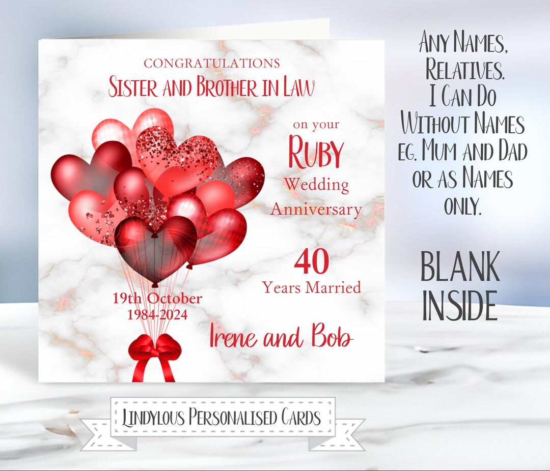 Personalized 40th Ruby Anniversary Card: Red Heart Balloons - Etsy UK