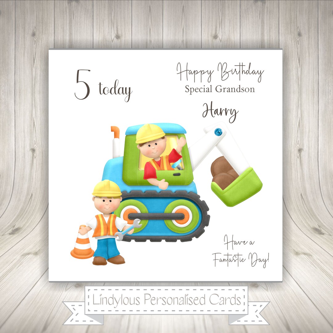 Digger Construction Workers Birthday Personalised Card - Etsy