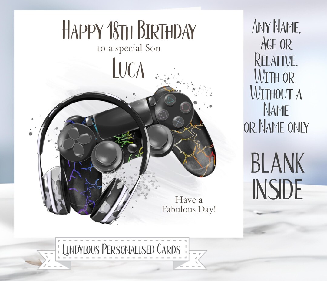Personalised Gamer Birthday Card: PS Controller & Headset for Grandson ...