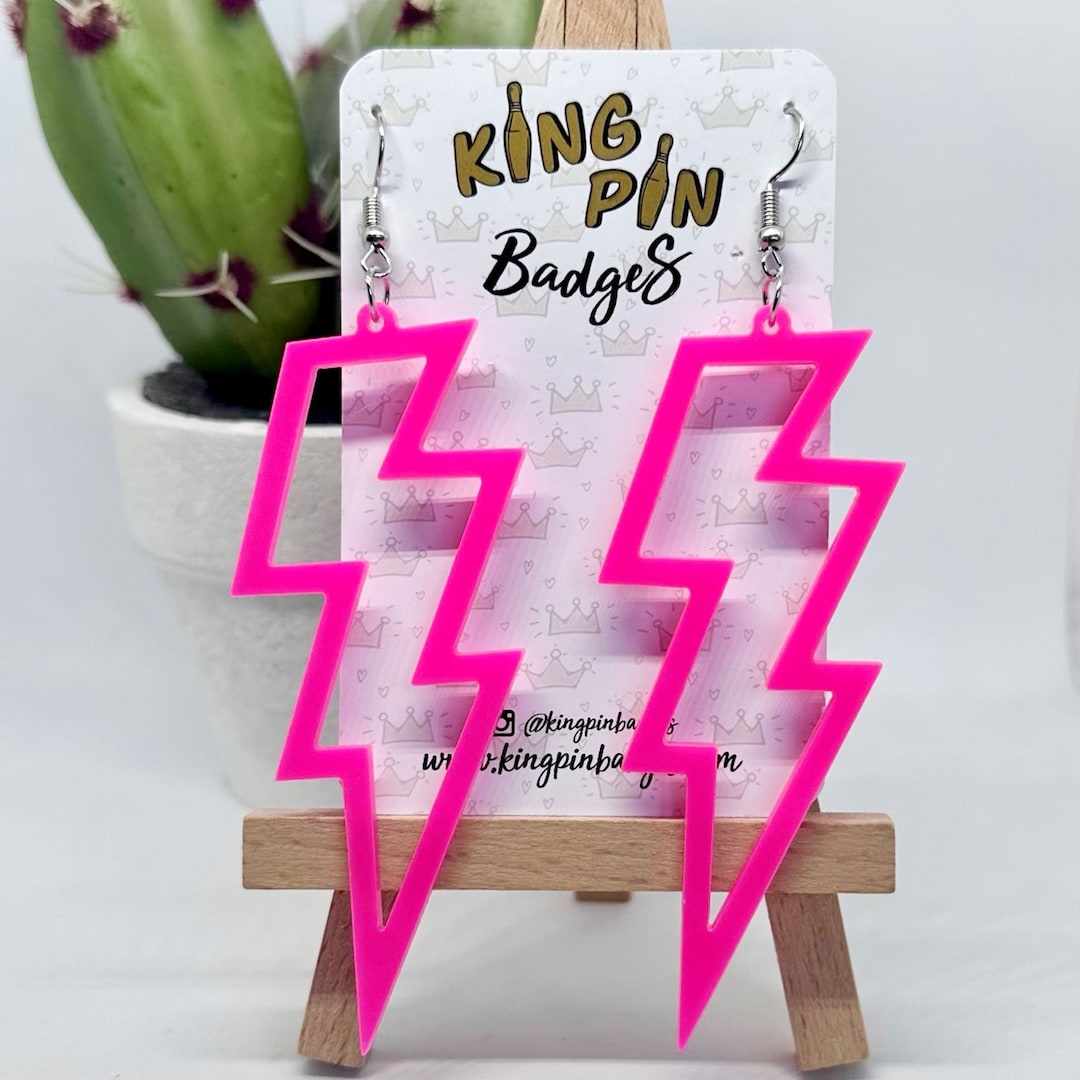 Neon Pink Lightning Bolt Earrings // Laser Cut Acrylic Fashion and ...