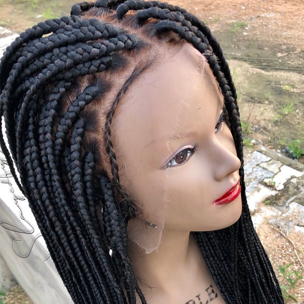 Hand Made Bob Box Braided Wigs Neat Small Size Box Braided Lace Closure ...