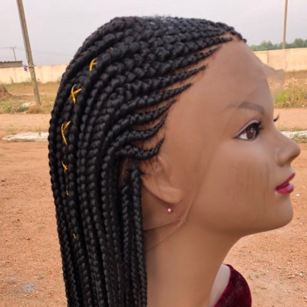 Hand Made Bob Box Braided Wigs Neat Small Size Box Braided Lace Closure ...