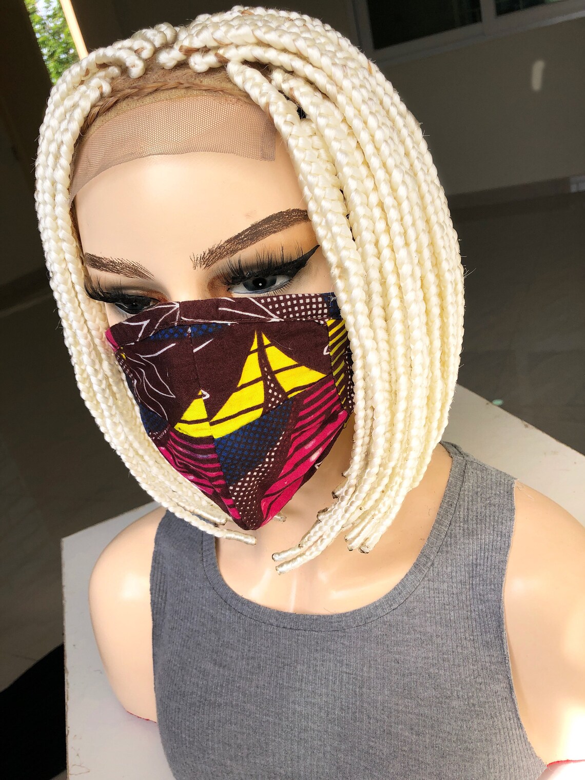 Hand Made Blonde Bob Box Braided Wigs Neat Small Size Box Braided Lace ...