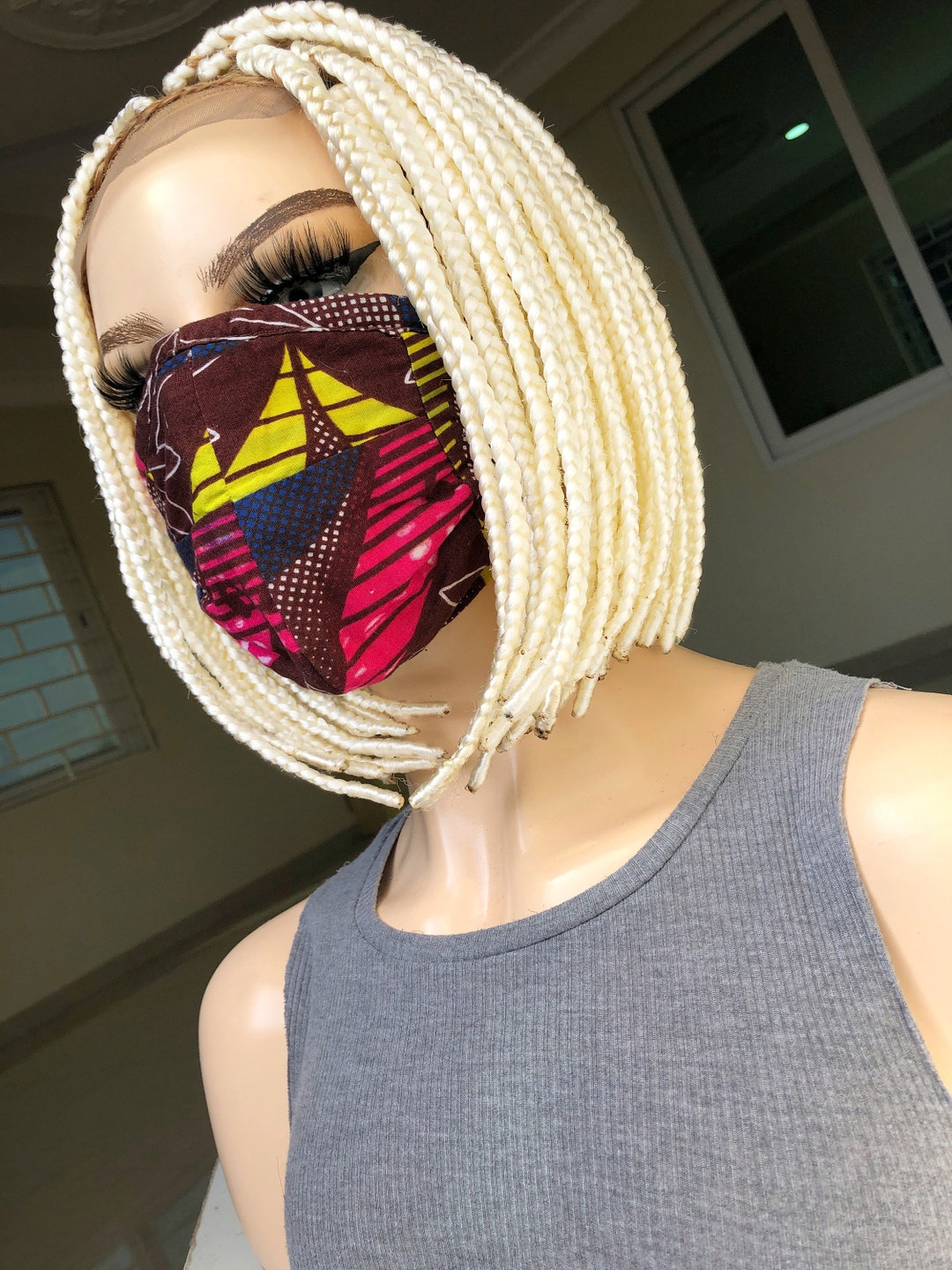 Hand Made Blonde Bob Box Braided Wigs Neat Small Size Box Braided Lace ...