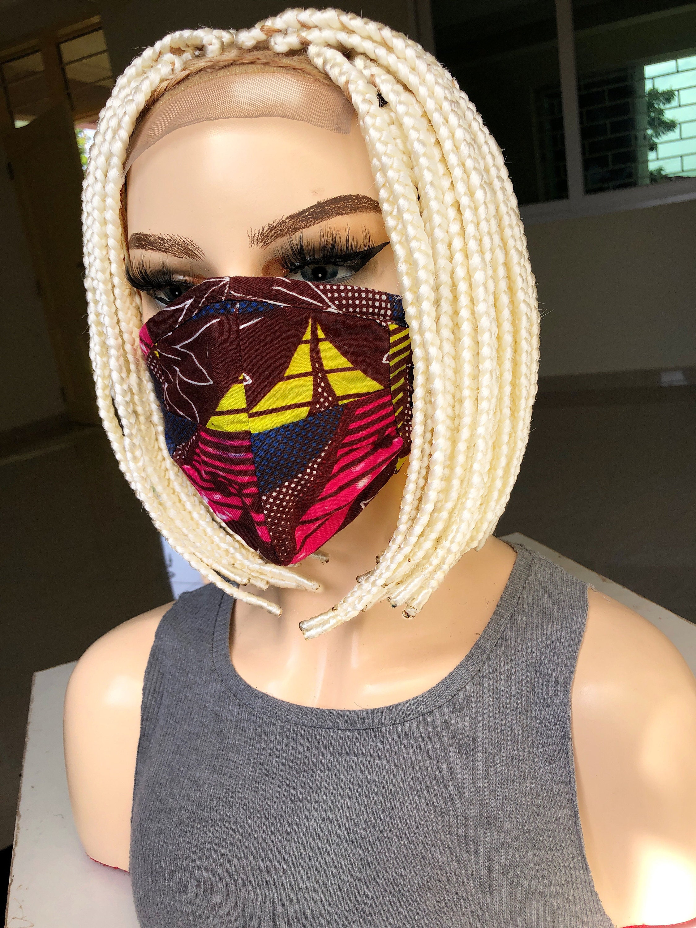 Hand Made Blonde Bob Box Braided Wigs Neat Small Size Box Braided Lace ...