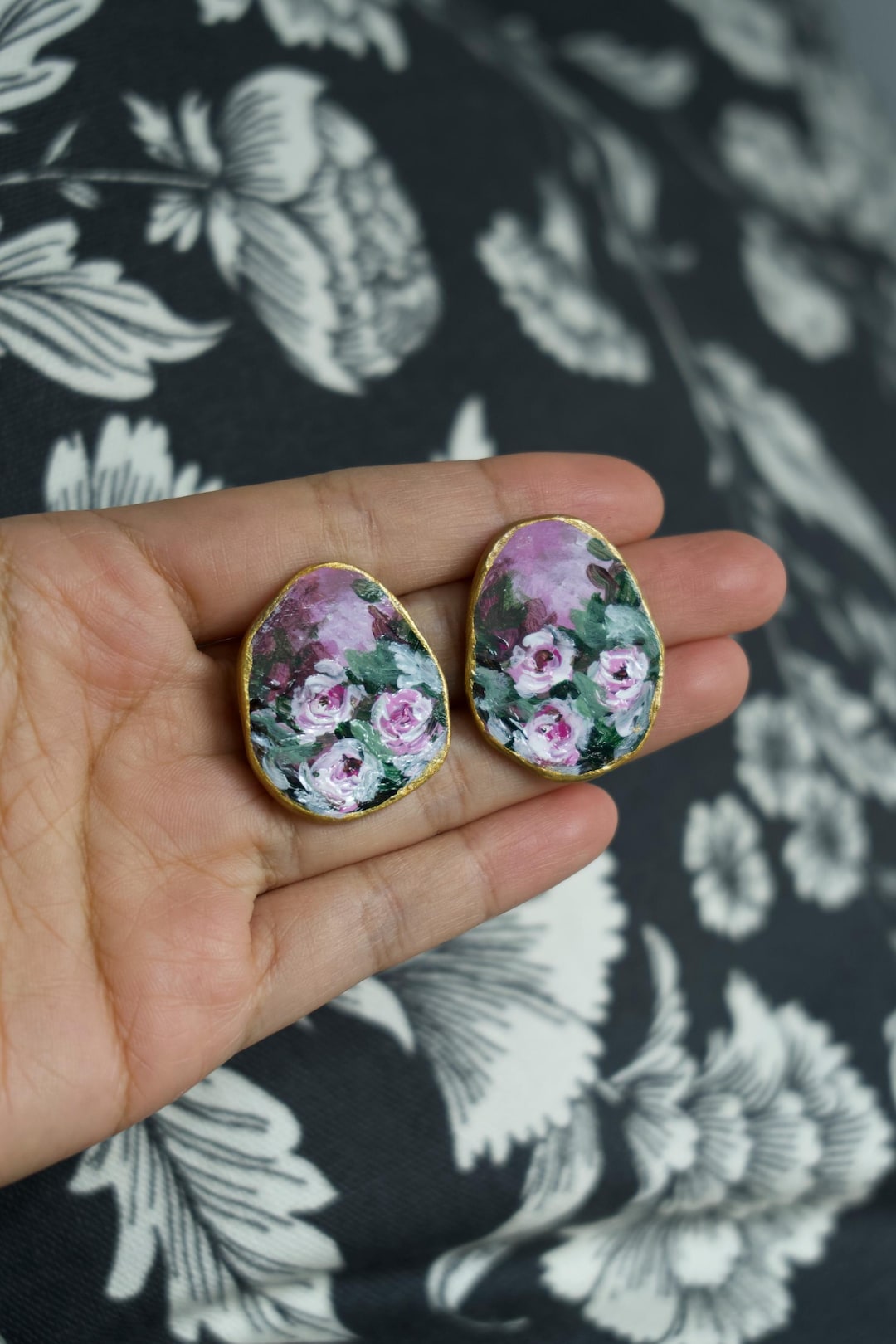 Hand Painted Moody Rose Bush Aesthetic Polymer Clay Stud Earrings Clay ...