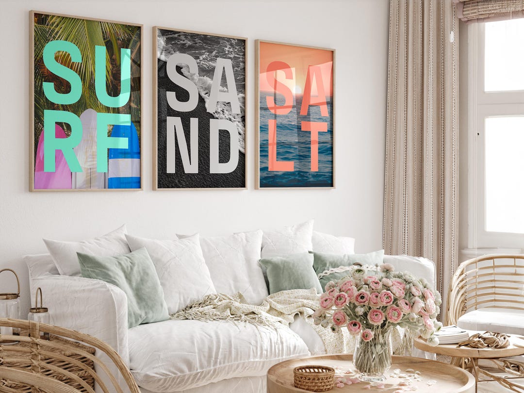 Set of 3 Coastal Prints | Ocean Triptych Typography Wall Art | Photo ...