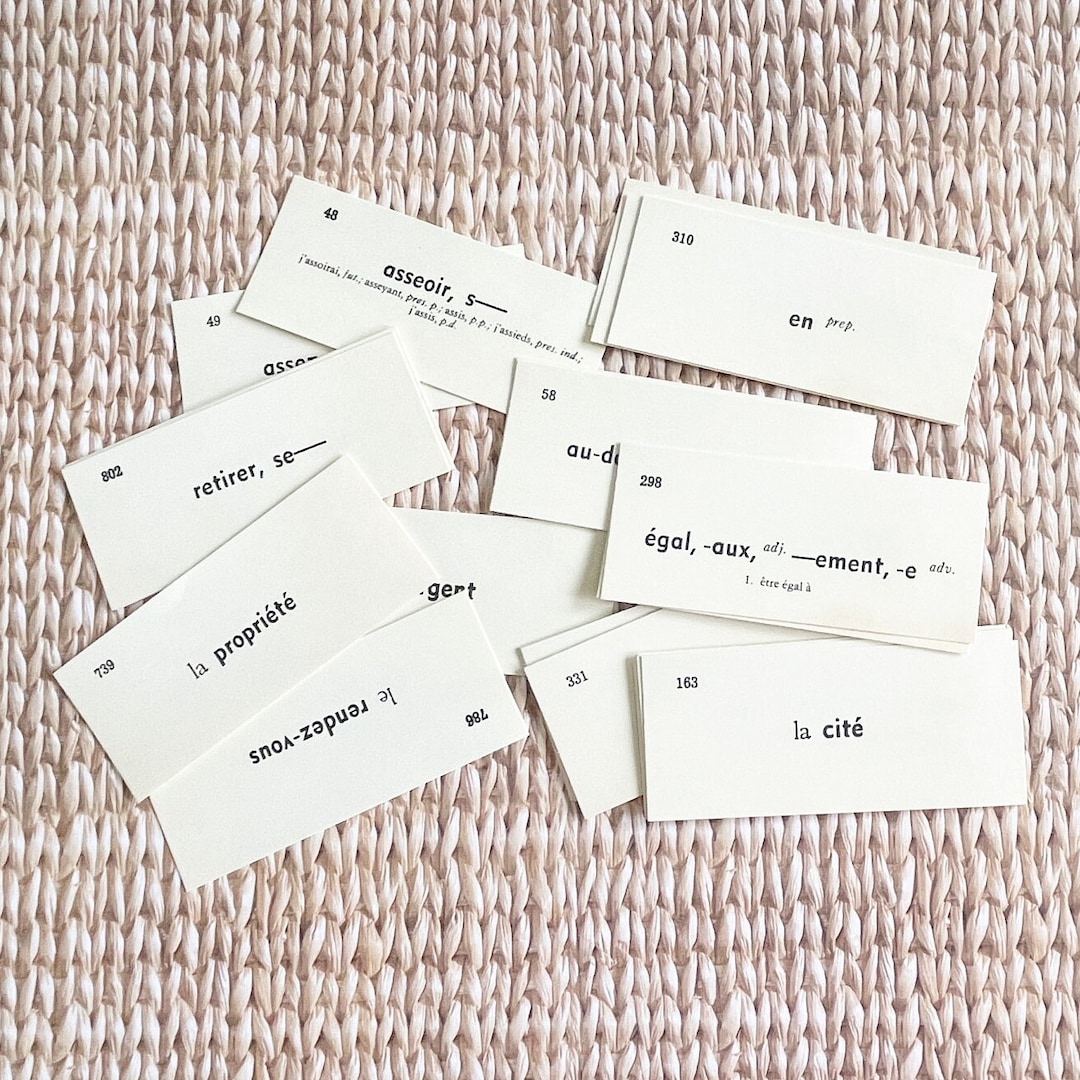 FRENCH Flash Cards | Set of 25 | French Word Cards | Vintage Flash ...
