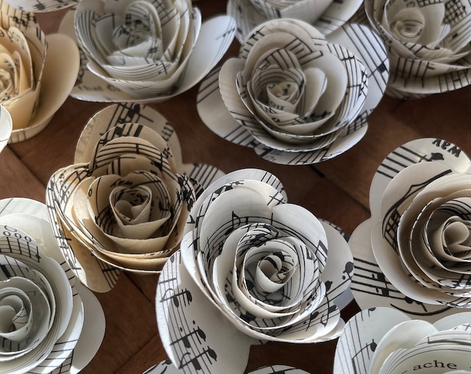 Music Page Paper Flowers | 1.5 Inches | Set of 6 | Wedding | Vintage ...