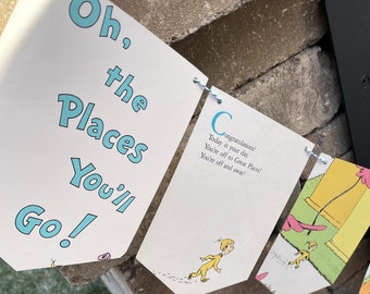 Oh the PLACES YOU'LL Go Dr Seuss Book Page Banner Bunting - Etsy