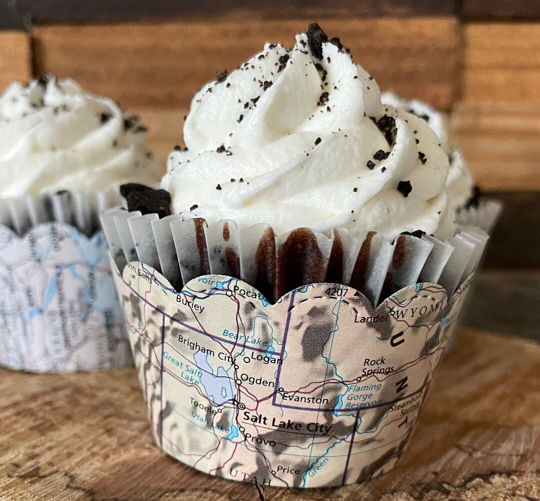 Map/atlas Cupcake Wraps One Dozen Repurposed Maps & Atlases Standard ...
