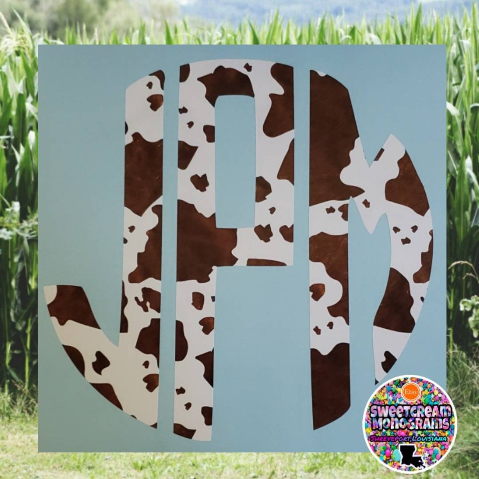 Cow Hide Monogram Car Decalcow Print Monogramcow Hide - Etsy