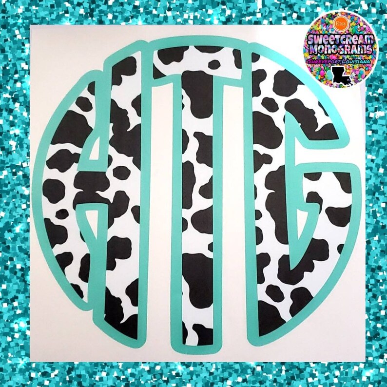 Cow Print Monogram Car Stickerblack and White Cow Print Car - Etsy