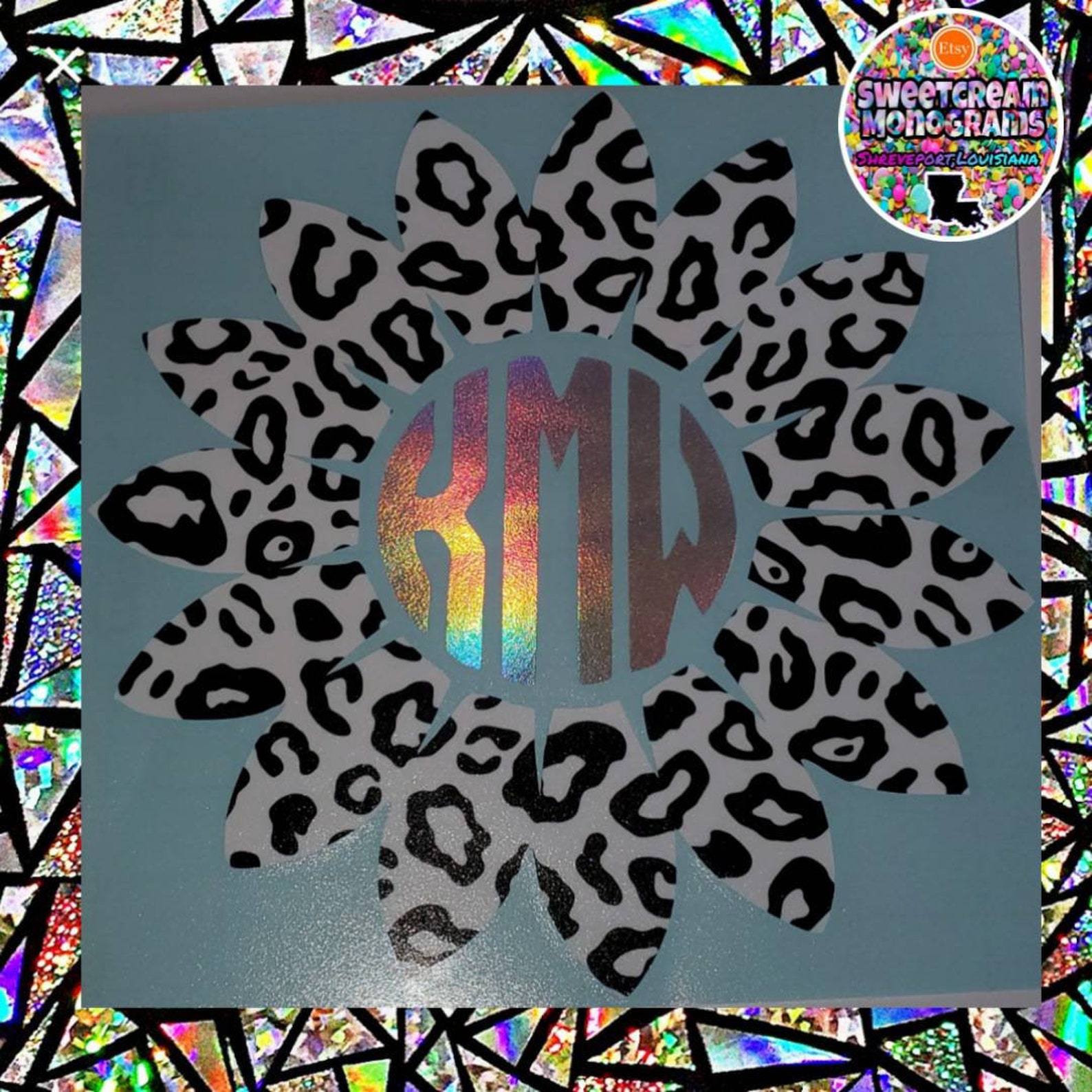 Leopard Print Monogram Sunflower Decalsnow Leopard Monogram | Etsy