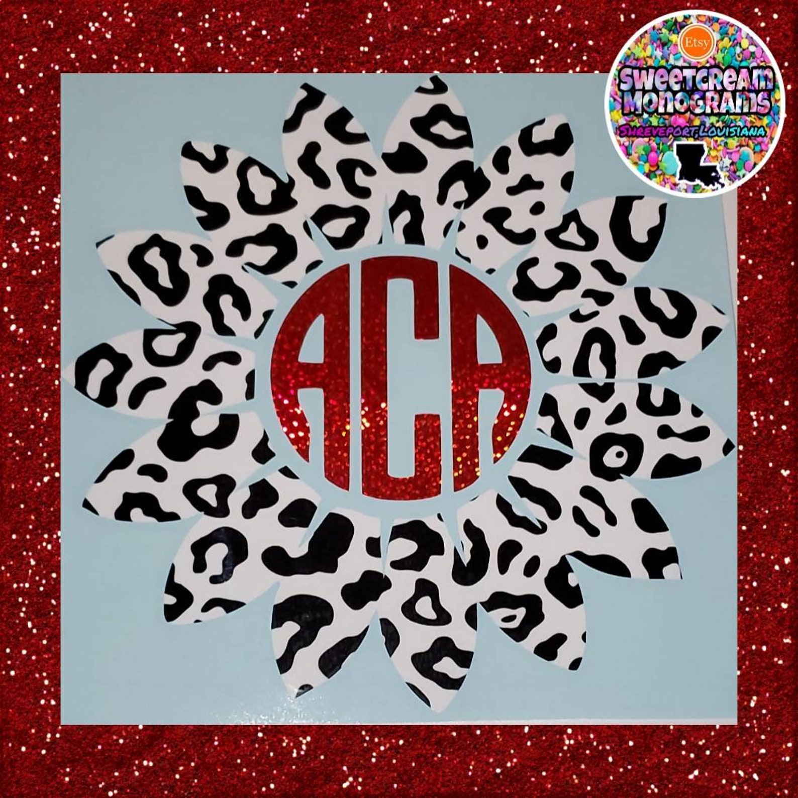 Leopard Print Monogram Sunflower Decalsnow Leopard Monogram | Etsy