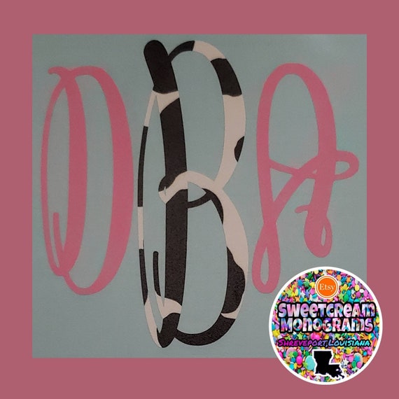 Cow Print Monogram Car Decalanimal Print Monogram Sticker for - Etsy