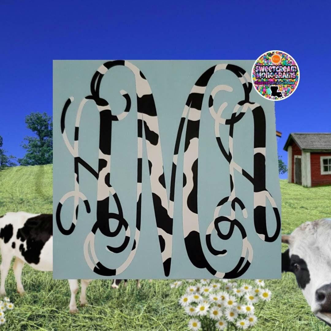 Cow Print Monogram|cow Print Monogram Window Sticker|vine Monogram ...