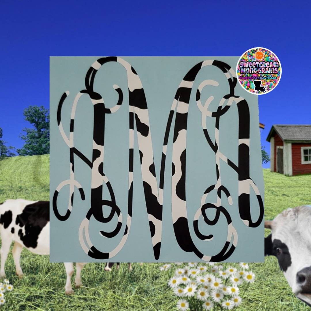 Cow Print Monogram|cow Print Monogram Window Sticker|vine Monogram ...