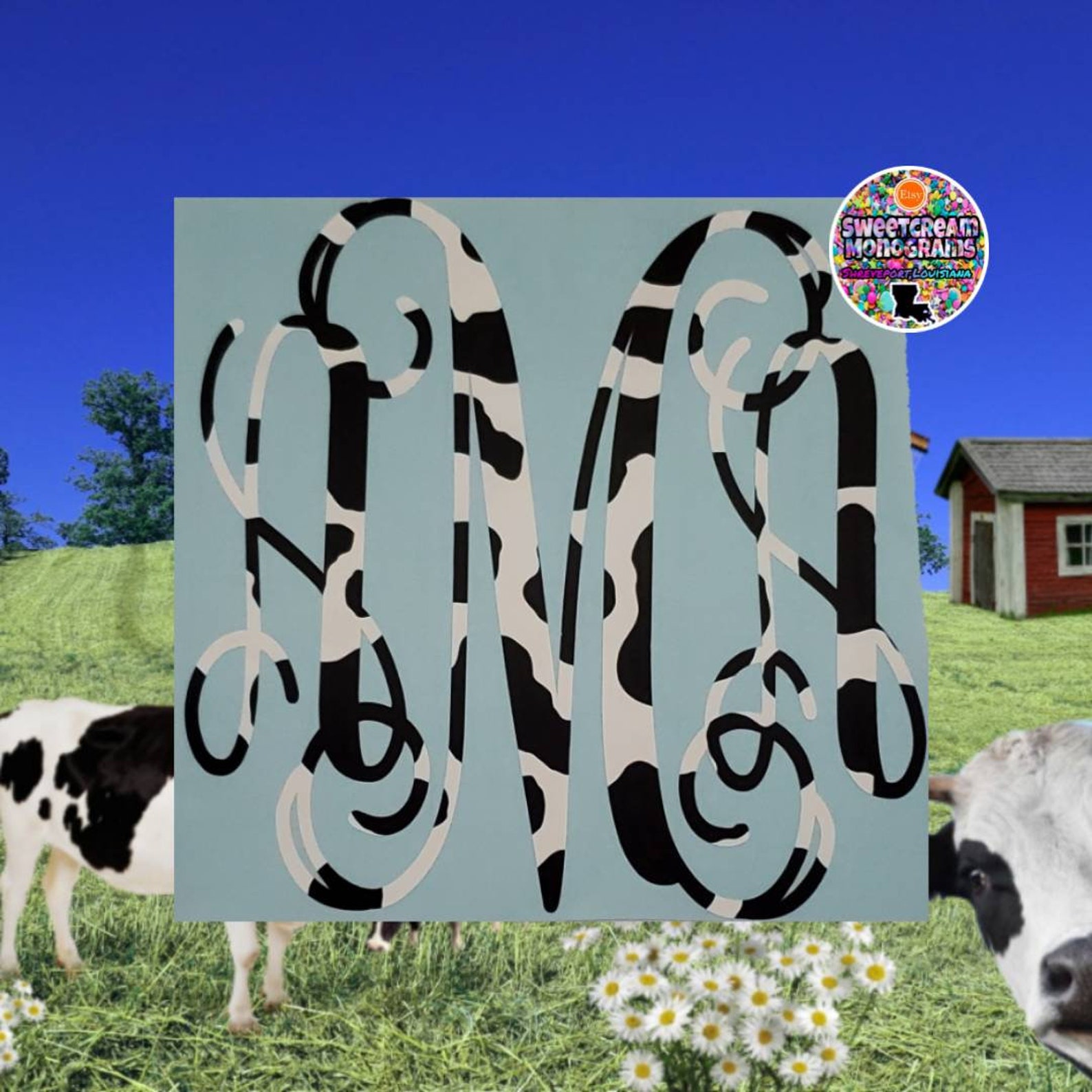 Cow Print Monogramcow Print Monogram Window Stickervine - Etsy