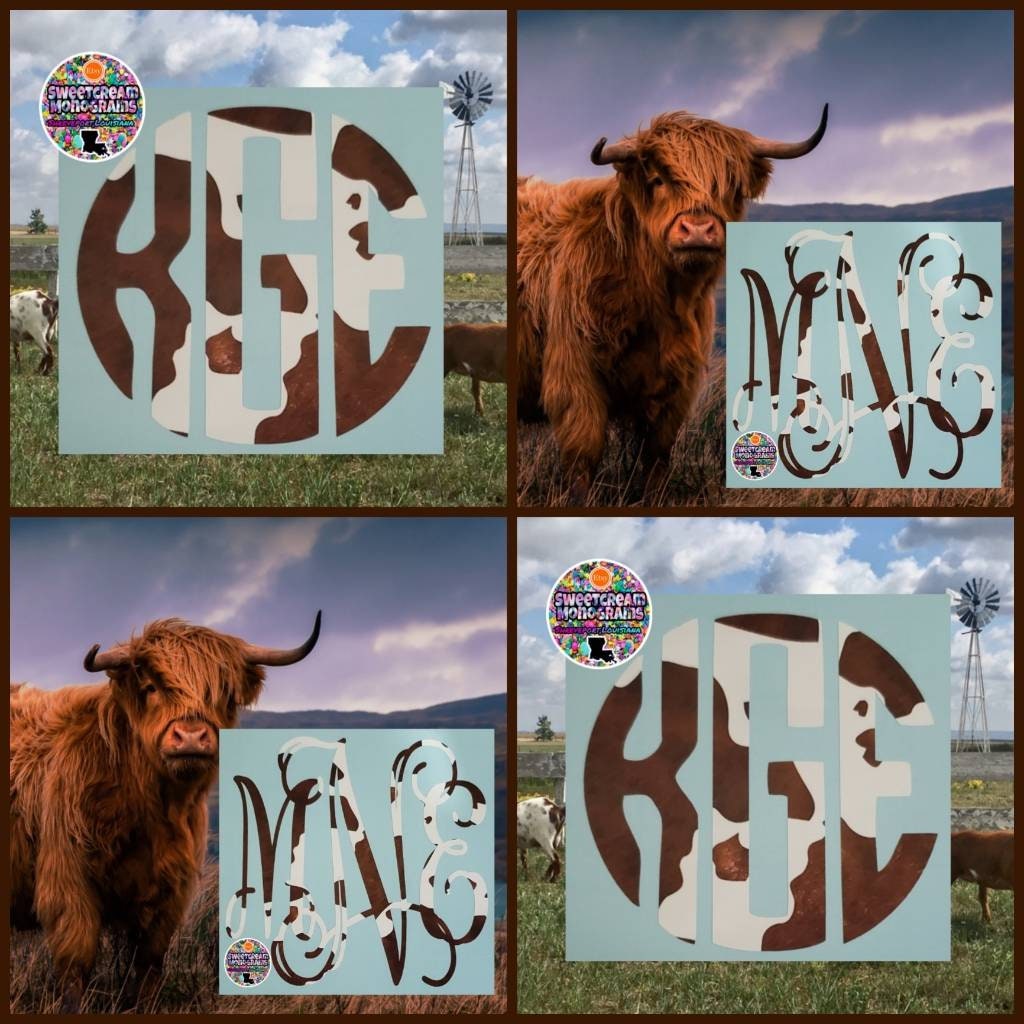 Brown Cow Monogram Car Decalanimal Print Decalcow Print - Etsy