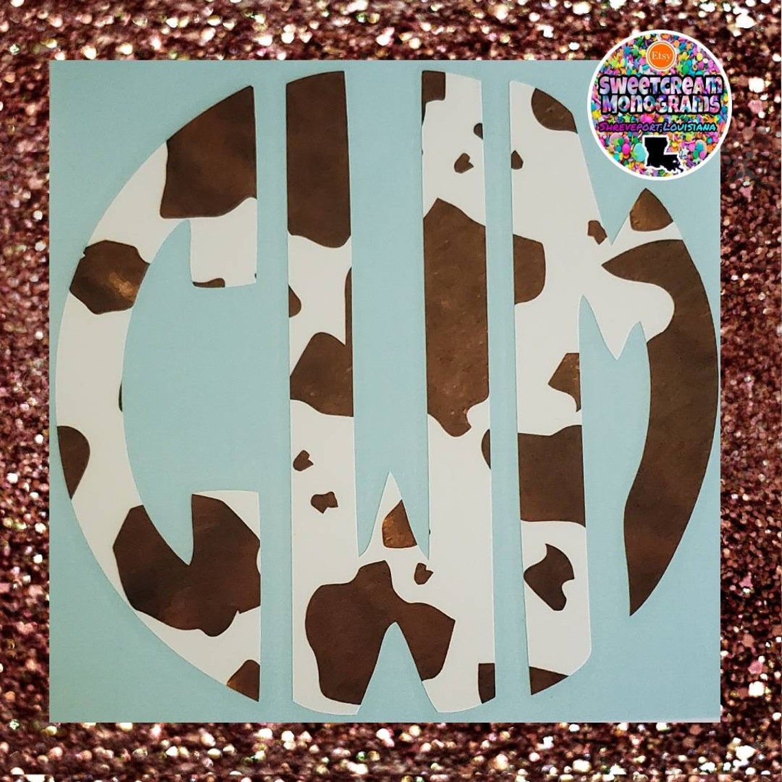 Cow Hide Monogram Car Decalcow Print Monogramcow Hide - Etsy