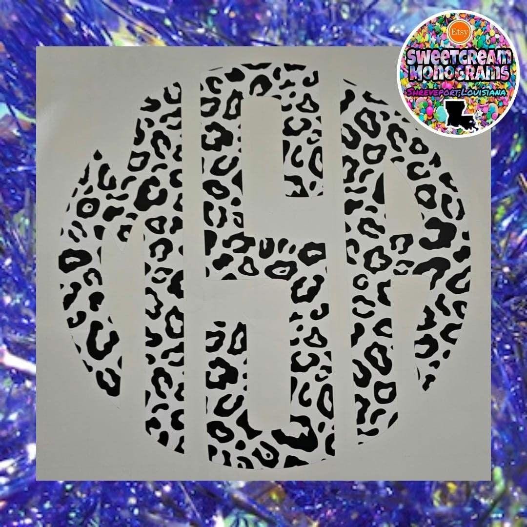 Snow Leopard Monogram Car Decal: Black and White Leopard Print - Etsy
