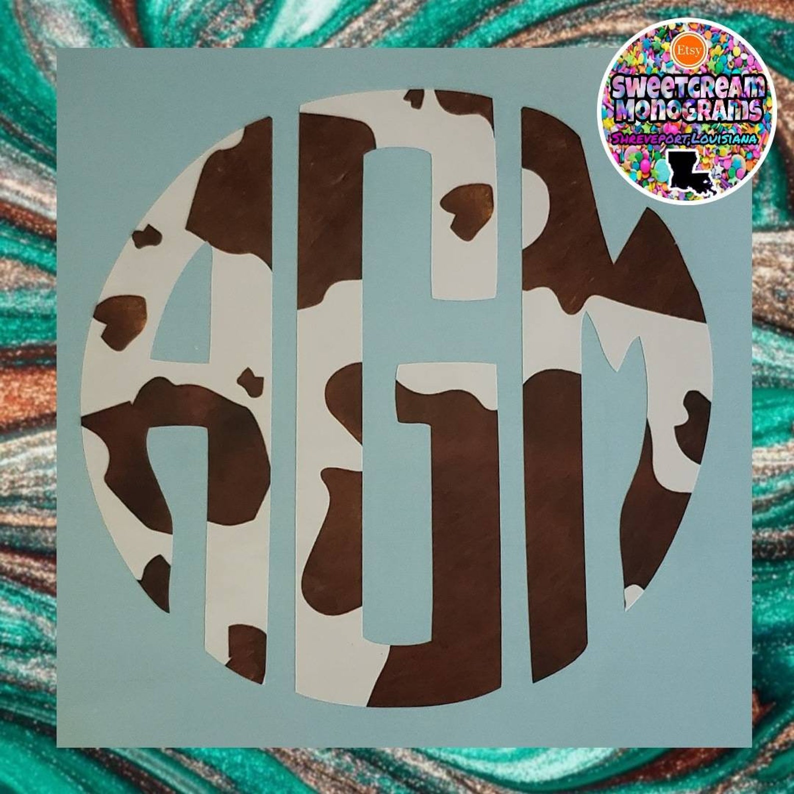 Cow Hide Monogram Car Decalcow Print Monogramcow Hide - Etsy