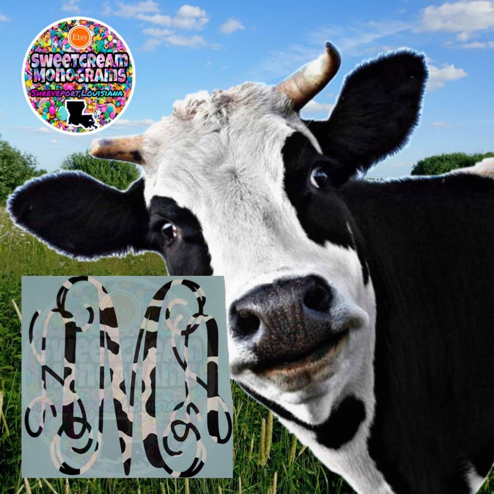 Cow Print Monogramcow Print Monogram Window Stickervine - Etsy Ireland