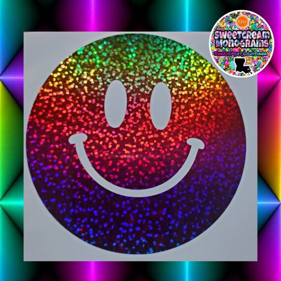 Smiley Face Car Decalsmiley Face Glitter Car Decalrainbow | Etsy
