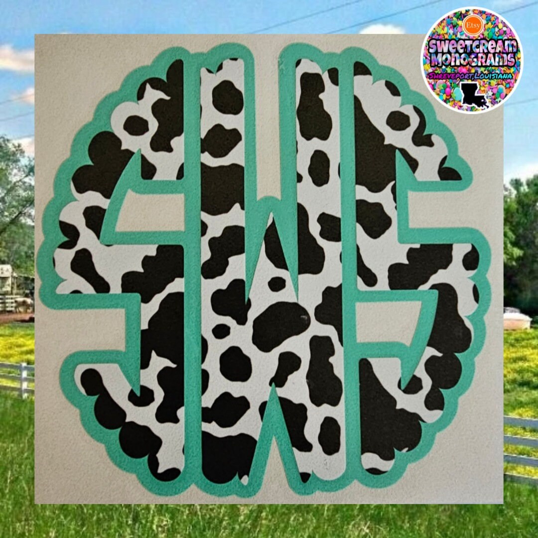 Cow Print Monogram Car Decalcow Spots Monogram Car Stickeranimal Print ...