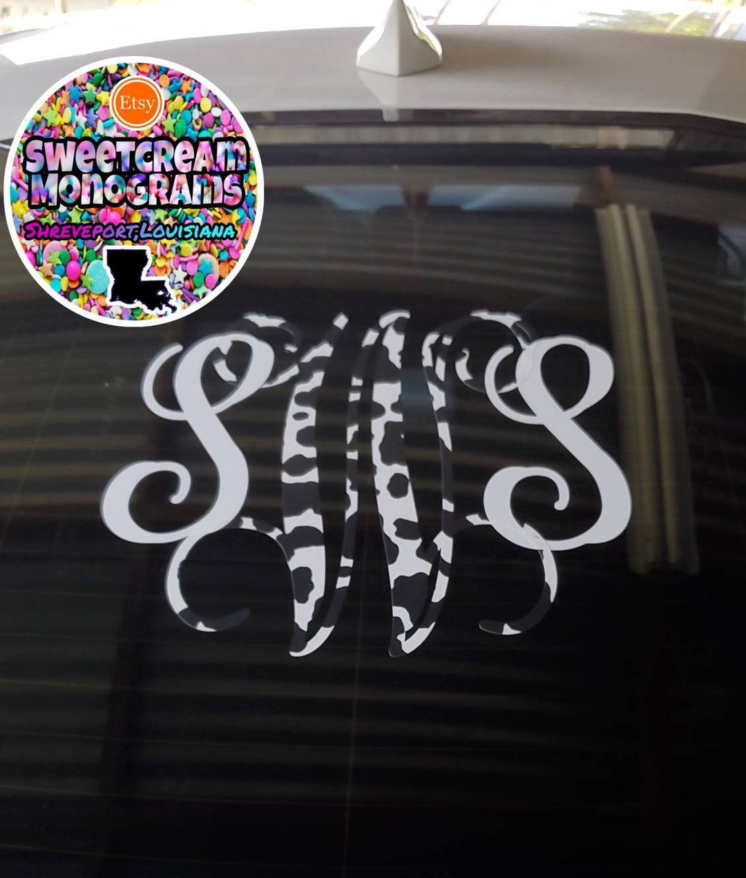 Cow Print Monogram Decal|animal Print Monogram Car Sticker|two Color ...
