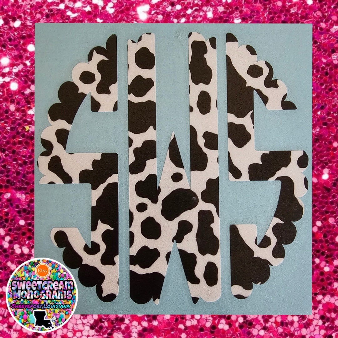 Cow Print Monogram|cow Print Monogram Window Sticker|vine Monogram ...