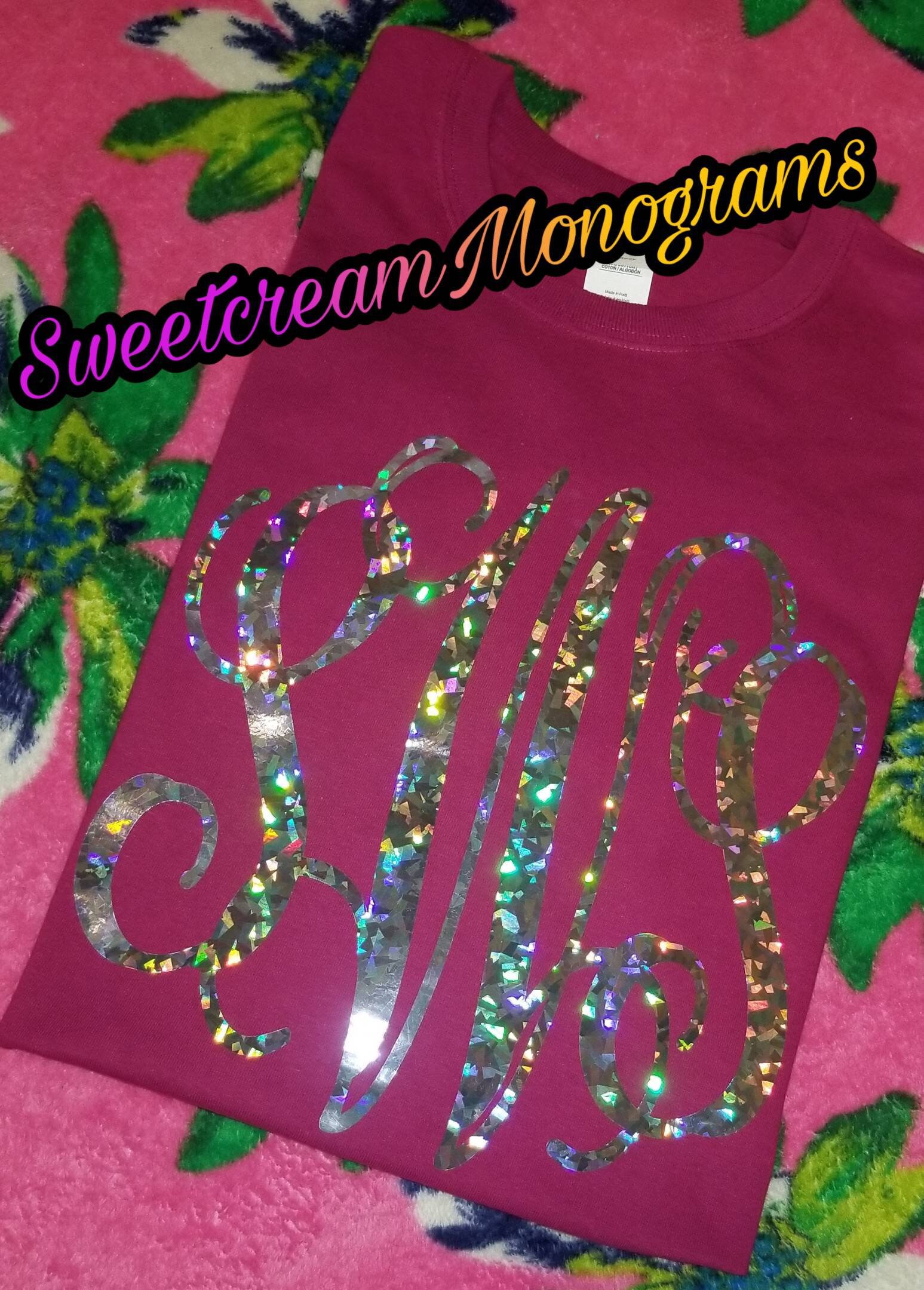 Holographic Crystal Monogram T-shirt | Personalized Gildan Tee - Etsy