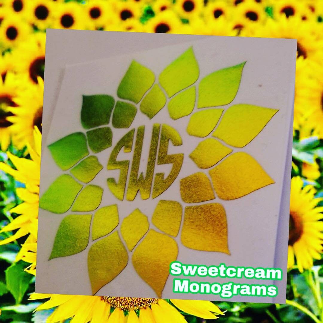 Sunflower Monogram Decal|custom Sunflower Monogram Sticker|holographic ...