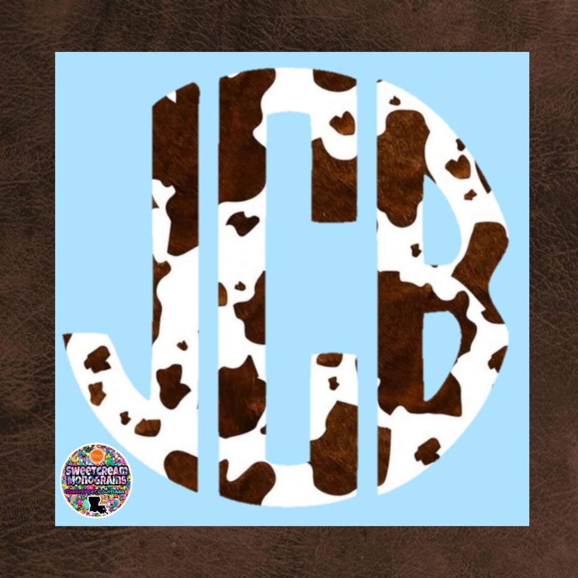 Cow Hide Monogram Car Decalcow Print Monogramcow Hide | Etsy
