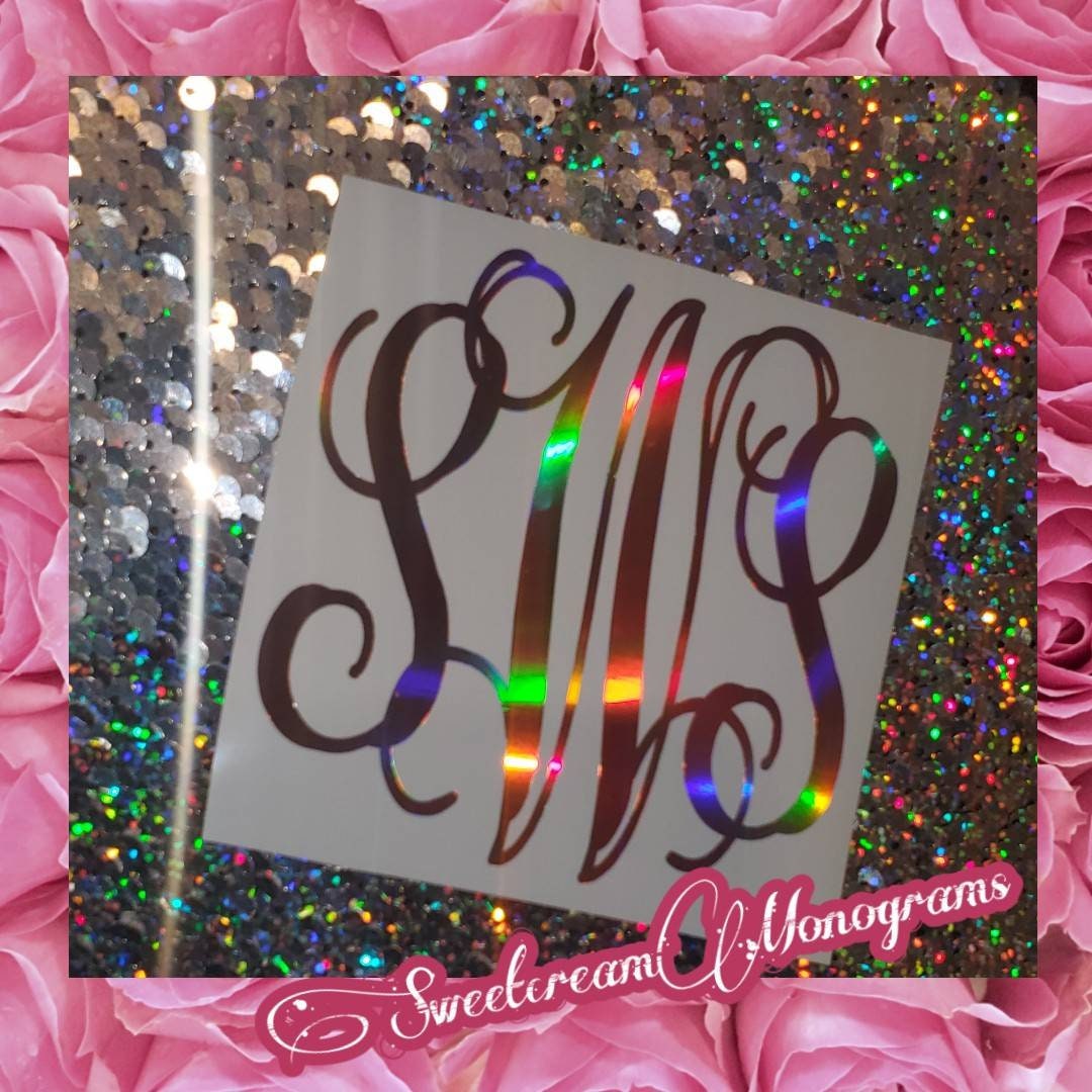 Rose Gold Holographic Monogram Car Decal|rainbow Rosegold Monogrammed ...
