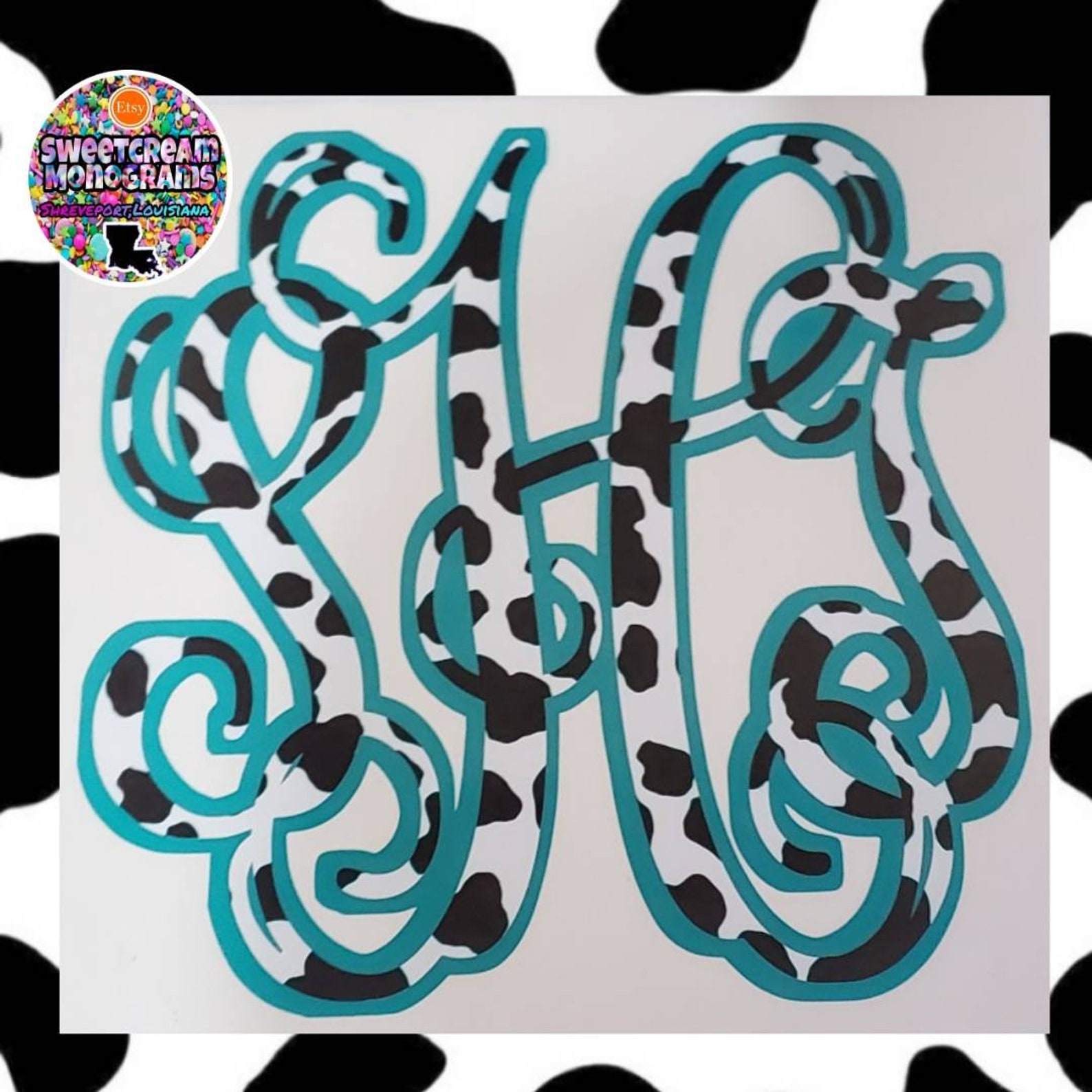 Cow Print Monogram Car Decalcow Spots Monogram Car - Etsy