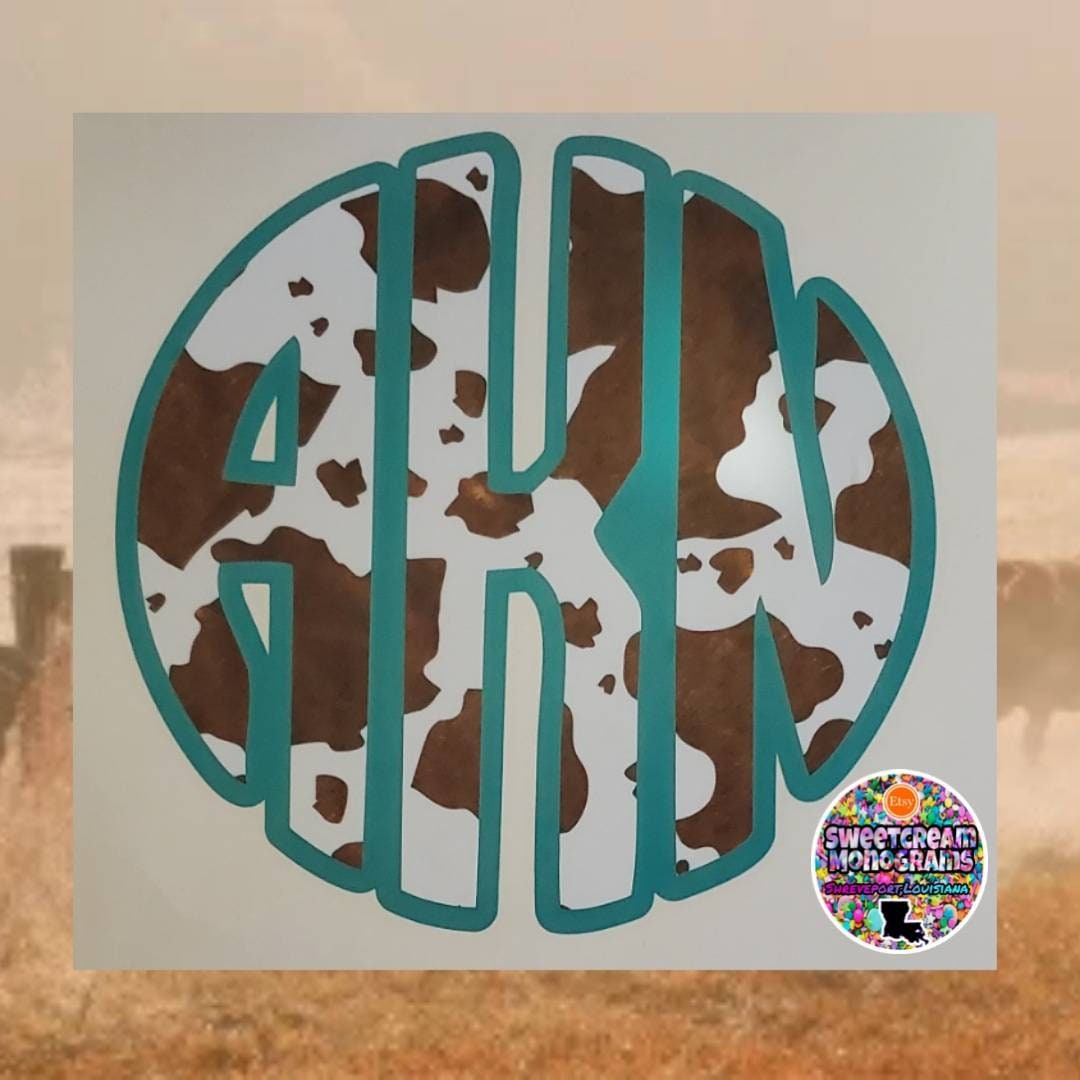 Cow Print Monogram Decal: Double Layer Vinyl Sticker - Etsy