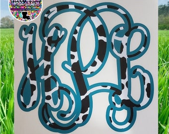 Cow Print Offset Vinyl Initials Double Layer Monogram Decal Laptop/car ...