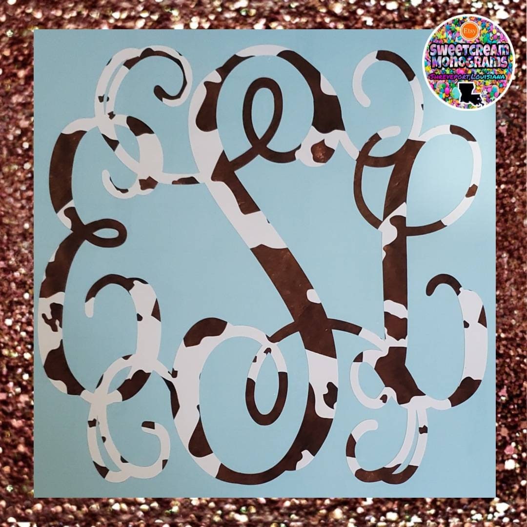 Brown Cow Monogram Car Decal|animal Print Decal|cow Print Decal|cow ...