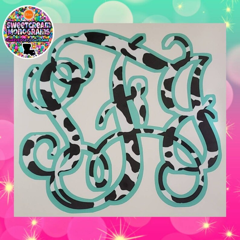 Cow Print Monogram Car Decalcow Spots Monogram Car - Etsy